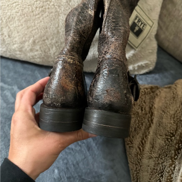 Frye | Shoes | Frye Veronica Slouch Distressed Leather Boots Chocolate ...